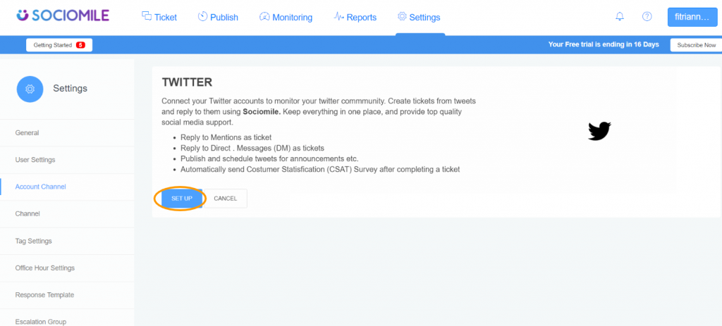 Menambahkan Channel Twitter – Sociomile Support